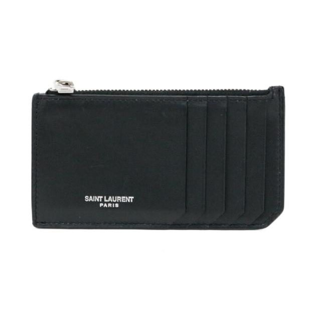 【ABランク】 サンローラン SAINT LAURENT フラグメント ジップポーチ カーフレザー 609362 フラグメントケース カードケース カードホルダー ケース メンズ レディース ブラック 中古 mbg01007