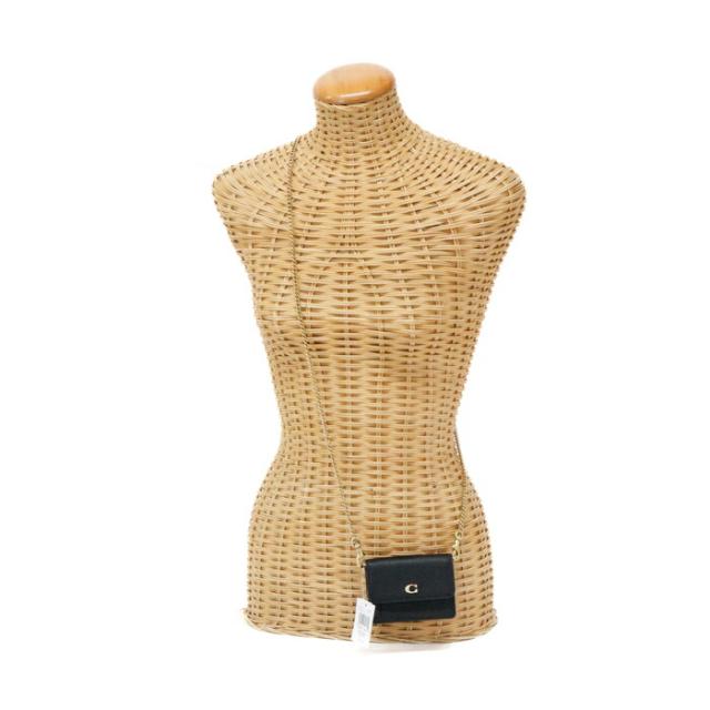 【SAランク】 コーチ COACH ハーフ フラップ カード ケース ポリッシュド ペブル レザー C6718 ミニ チューン ショルダー ウォレット カードホルダー カード入れ 名刺入れ レディース メンズ ブラック / ゴールド 極美品 中古 mbg13009