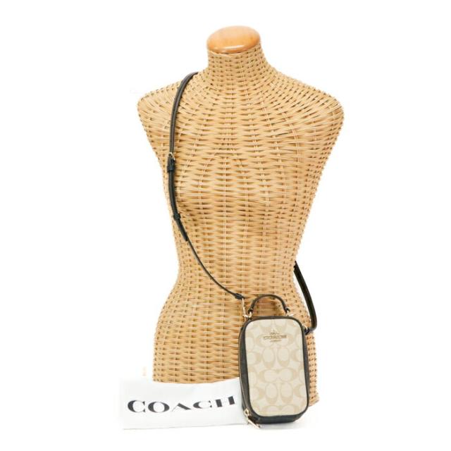 【SAランク】 コーチ COACH エヴァ フォーン クロスボディ シグネチャー キャンバス PVC / レザー カラーブロック CB852 ミニ ショルダーバッグ スマホショルダー 斜め掛け 肩掛け レディース メンズ ライトカーキマルチ (ベージュ / ダークブラウン) 極美品 中古 mbh11014
