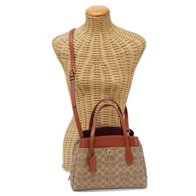 【ABランク】 コーチ COACH ローラ キャリーオール 30 シグネチャー キャンバス PVC / リファインド カーフ レザー 593 ハンドバッグ 2WAYバッグ ショルダーバッグ トートバッグ 肩掛け レディース ブラス (ブラウン) / タンラスト (ベージュ) 正規品 中古 mbh24002