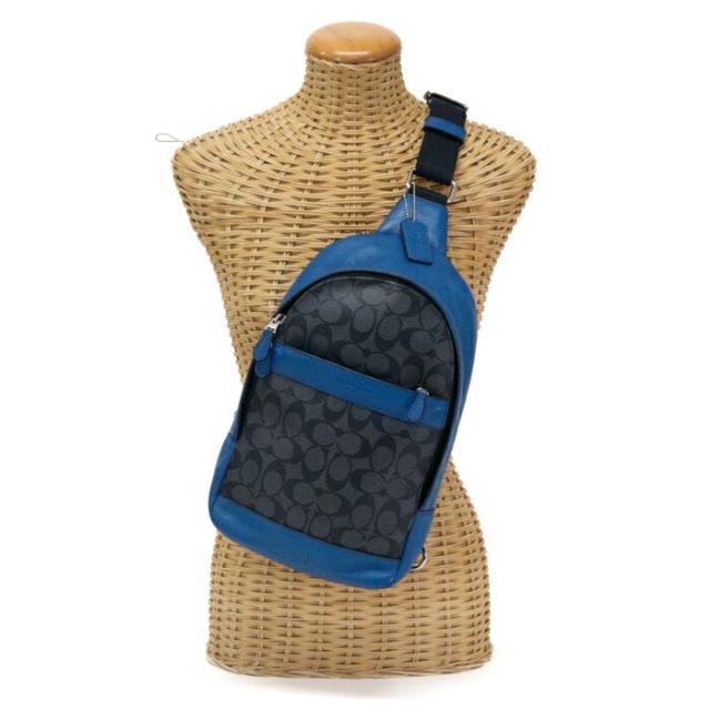 【Bランク】 コーチ COACH ボディバッグ PVC / レザー F72043 ショルダーバッグ クロスボディ 斜め掛け 肩掛け スリングバッグ メンズ レディース ブラック / ブルー 正規品 中古 mbh25020