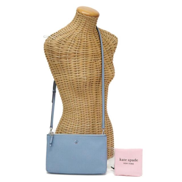 【ABランク】 ケイトスペード Kate Spade ポリー ミディアム ダブル ガセット クロスボディ レザー PXRUA247 ショルダーバッグ 斜め掛け ポシェット サコッシュ クラッチバッグ レディース ライトブルー 正規品 中古 mbh25026
