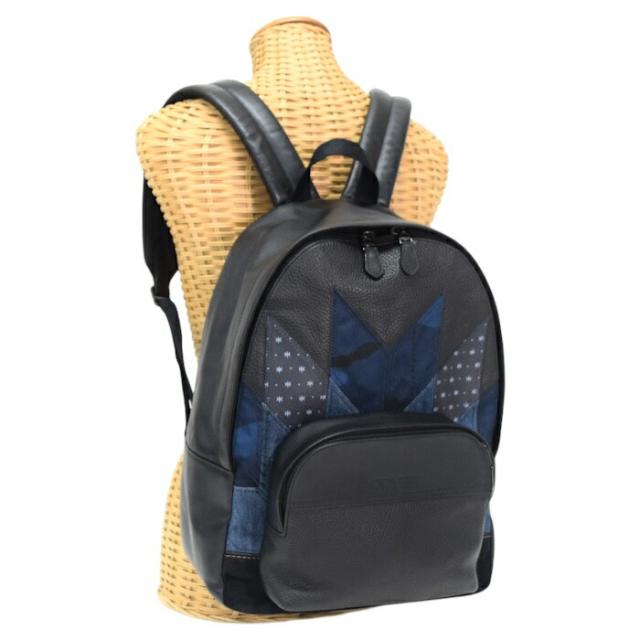 【ABランク】 コーチ COACH ヒューストン バックパック レザー / スエード / デニム パッチワーク F68997 リュック デイパック メンズ レディース ネイビー / ブラック / ブルー 正規品 中古 mbj04010