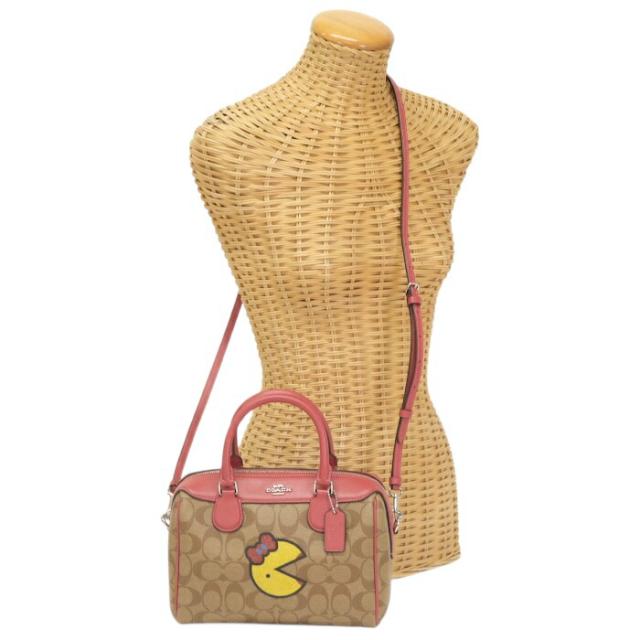 【Aランク】 コーチ COACH ミニ ベネット サッチェル PVC / レザー パックマンコラボ F73670 ハンドバッグ 手提げかばん 2WAYバッグ 肩掛け ミニボストン レディース カーキ / オレンジ 正規品 美品 中古 mbj10001