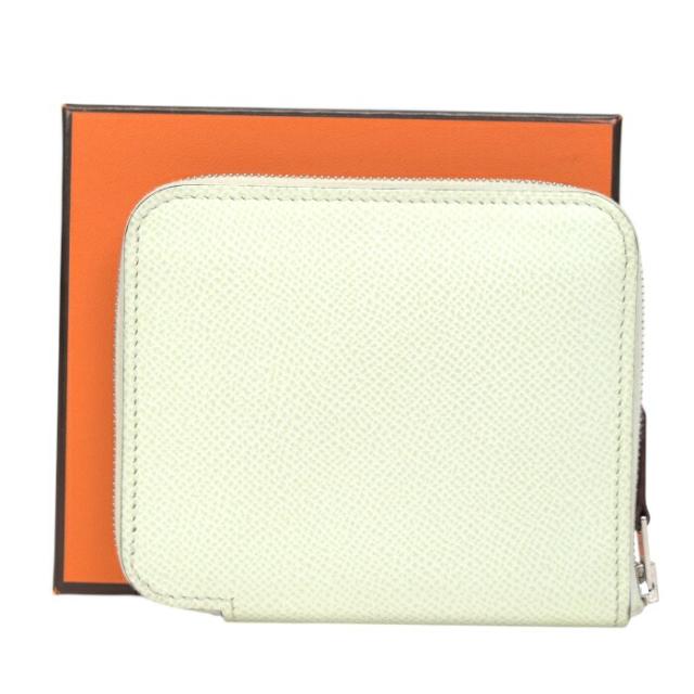【Aランク】 エルメス HERMES アザップ コンパクト シルクイン エプソン (レザー) SV金具 EN LIBERTE / アン リベルテ 自由に U刻印 2022年 ケース ラウンドファスナー ミディアムウォレット ヴェールフィズ (ライトグリーン) 正規品 美品 中古 mbj10009