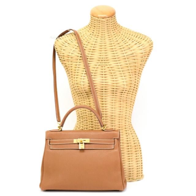 【ABランク】 エルメス HERMES ケリー 32 内縫い トリヨンクレマンス (レザー) GD金具 □E刻印 2001年 ハンドバッグ 手提げかばん トップハンドルバッグ ビジネスバッグ レディース ゴールド (ライトブラウン) 正規品 中古 mbj15007