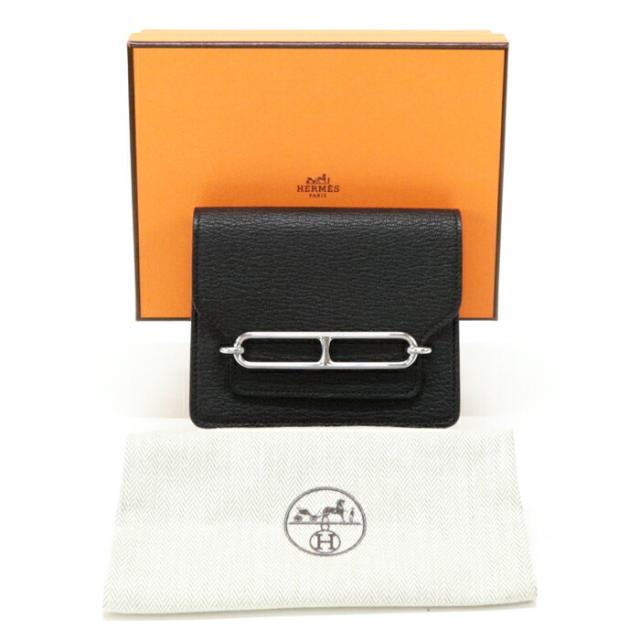 【Aランク】 エルメス HERMES ロウリス ルリ スリム シェーブル (レザー) SV金具 B刻印 2023年 ミディアムウォレット かぶせ蓋 コンパクトウォレット ケース ミニ財布 メンズ ノワール (ブラック) 正規品 美品 中古 mbj19009