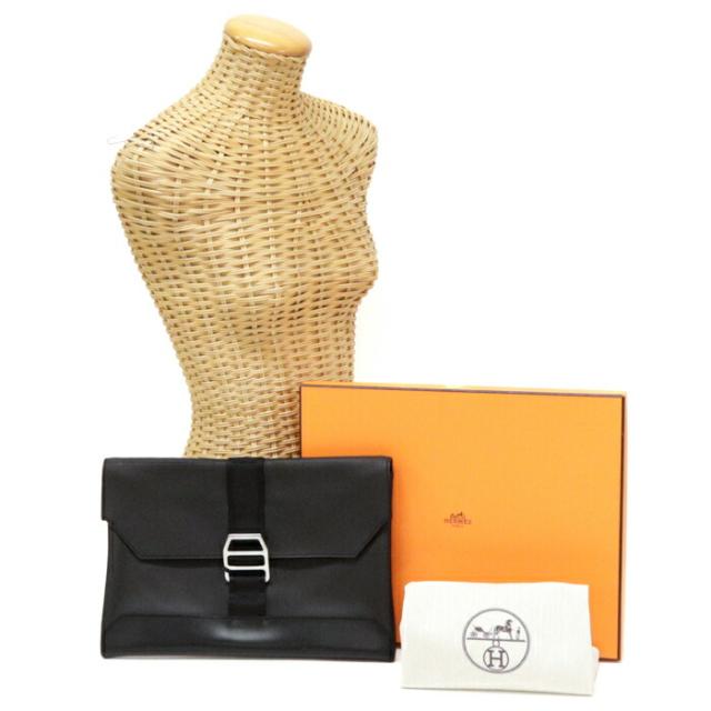 【Aランク】 エルメス HERMES シティ スライド ポシェット トリヨンクリストバル / ヴァッシュハンター (レザー) SV金具 X刻印 2016年 クラッチバッグ セカンドバッグ タブレットケース メンズ ノワール (ブラック) 正規品 美品 中古 mbj19016
