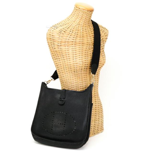 【Bランク】 エルメス HERMES エブリン (エヴリン) PM 2 (ドゥ) トゴ (レザー) GD金具 □H刻印 2004年 ショルダーバッグ クロスボディ 斜め掛け 肩掛け Hロゴ レディース メンズ ノワール (ブラック) 正規品 中古 mbj19004