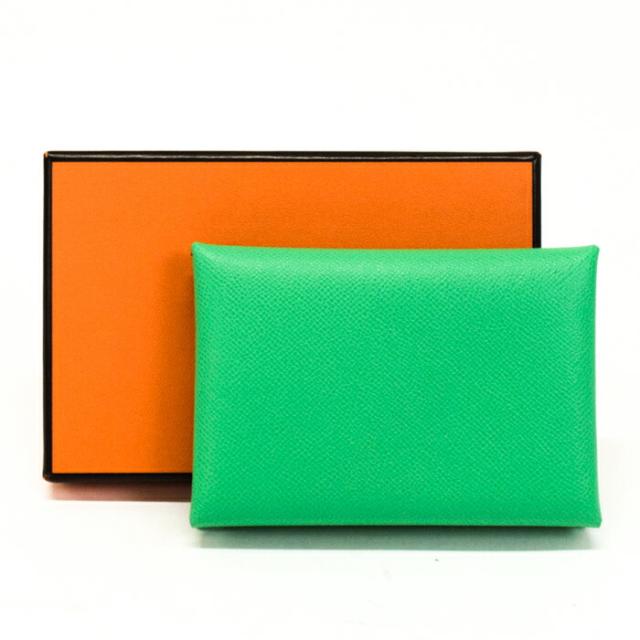 【Sランク】 エルメス HERMES カルヴィ デュオ ヴォ—マダム (レザー) SV金具 B刻印 2023年 カードケース ケース コンパクトウォレット 二つ折り財布 ミニ財布 レディース メンズ ヴェールコミック (グリーン) 正規品 新品同様 中古 mbj26032