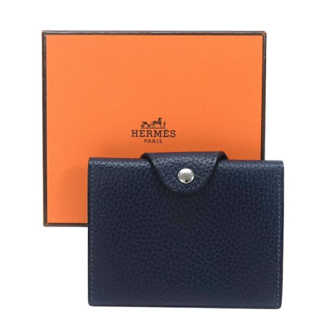 【Aランク】 エルメス HERMES イリアード コンパクト ヴァッシュ (レザー) SV金具 B刻印 2023年 三つ折り財布 かぶせ蓋 コンパクトウォレット ミディアムウォレット レディース メンズ ブルーニュイ (ダークネイビー) 正規品 美品 中古 mbj26033