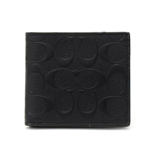 【ABランク】 コーチ COACH  ウォレット シグネチャー レザー F75363 二つ折り財布 コンパクトウォレット ミディアムウォレット メンズ ブラック 正規品 中古 mbk26020