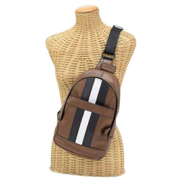 【ABランク】 コーチ COACH チャールズ パック レザー ヴァーシティ ストライプ F23215 ショルダーバッグ クロスボディ 斜めかけ 肩掛け スリングバッグ レディース ブラウン / ブラック / ホワイト 正規品 中古 mbk31002