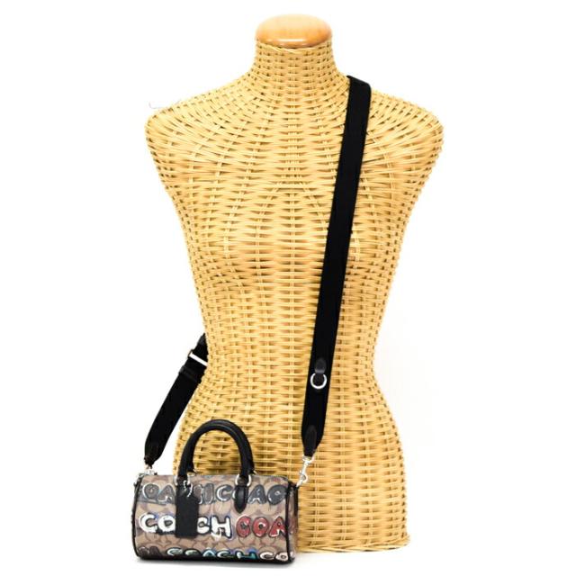 【SAランク】 コーチ COACH レーシー クロスボディ シグネチャー キャンバス PVC / スムース レザー COACH X MINT + SERF ミント＆サーフ コラボ CM094 ミニバッグ ドラムバッグ 2WAYバッグ カーキ / マルチ 正規品 極美品 中古 mbl09002