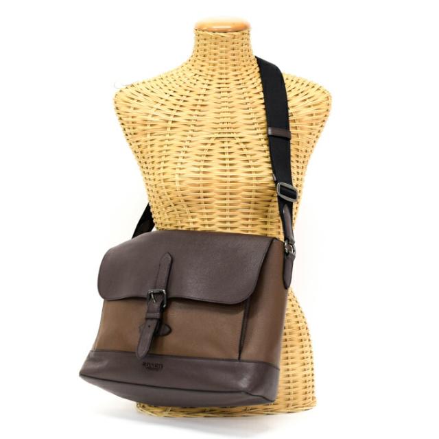 【ABランク】 コーチ COACH ハドソン メッセンジャー イン ヘリテージ カラーブロック レザー 89894 ショルダーバッグ ビジネスバッグ 斜め掛け 肩掛け レディース メンズ ダークブラウン / ブラウン 正規品 中古 mbl09007