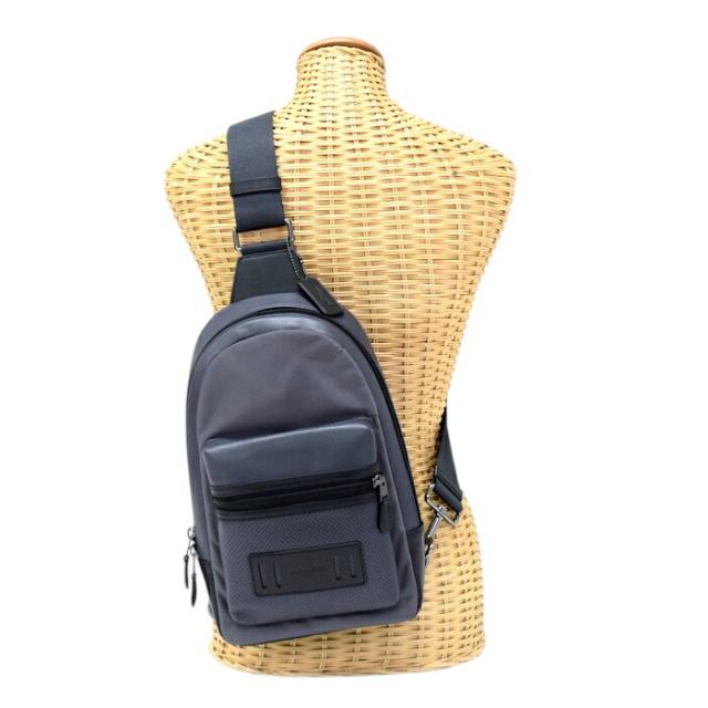 【Aランク】 コーチ COACH パフォレイテッド レザー ミックスド マテリアル テレイン ボディバッグ スムースレザー / ナイロン F56877 ショルダーバッグ ネイビー 正規品 美品 中古 mbl23003