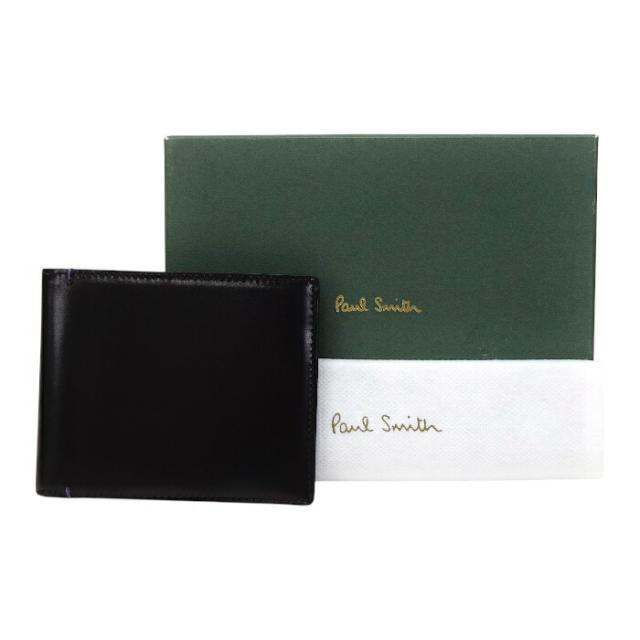 【ABランク】 ポールスミス Paul Smith 二つ折り財布 レザー ミディアムウォレット コンパクトウォレット 札入れ カードケース メンズ ブラック 正規品 中古 mbm07005