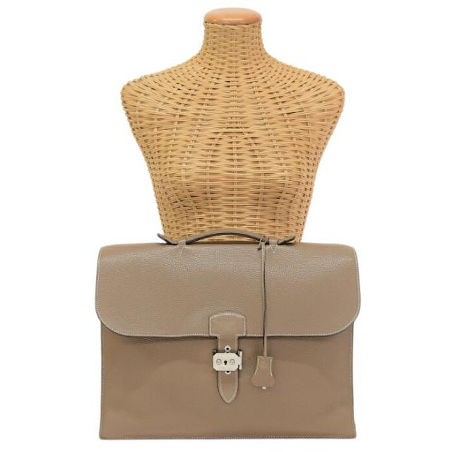 【Bランク】 エルメス HERMES サックアデペッシュ 38 ネゴンダ (レザー) SV金具 ブリーフケース ビジネスバッグ トラベルバッグ 書類かばん メンズ エトゥープ (グレージュ) 正規品 中古 mbl30014