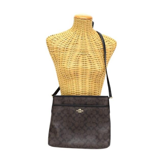 【ABランク】 コーチ COACH ファイルバッグ PVC / レザー シグネチャー F58297 ショルダーバッグ 肩掛け 斜めかけ レディース メンズ ダークブラウン / ブラック 正規品 中古 mbm21003
