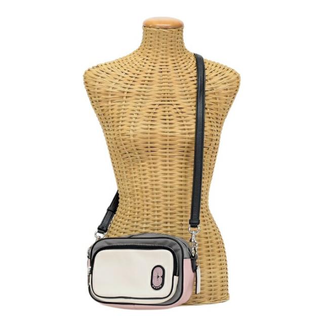 【ABランク】 コーチ COACH ショルダーバッグ スムースカーフレザー / ナイロン 91158 ショルダーバッグ クロスボディ 斜め掛け 肩掛け ミニバッグ レディース メンズ ヘザーグレー / ホワイト / ピンク 正規品 中古 mbm21007