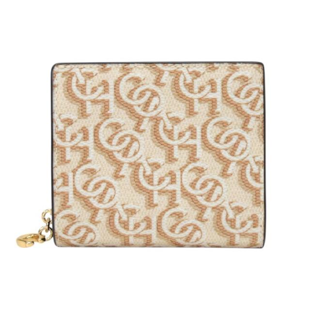 【ABランク】 コーチ COACH スナップ ウォレット・シグネチャー モノグラム プリント PVC / スムース レザー CF522 ラウンドファスナー ロングウォレット ミニウォレット Cチャーム チョーク / ベージュ 正規品 中古 mbm21008