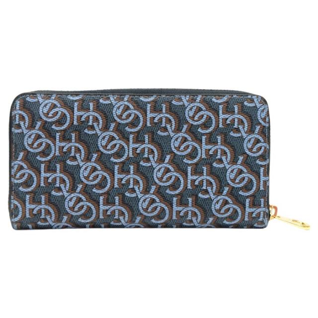 【SAランク】 コーチ COACH ロング ジップ アラウンド ウォレット・シグネチャー モノグラム プリント PVC / スムース レザー CF521 ラウンドファスナー ロングウォレット ミニウォレット レディース メンズ ネイビー 正規品 極美品 中古 mbm21009