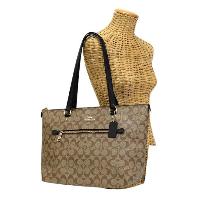 【ABランク】 コーチ COACH ギャラリートート PVC / レザー F79609 手提げかばん 肩掛け 通勤 通学 レディース メンズ カーキ (ベージュ) / ブラック 正規品 中古 mbm21011