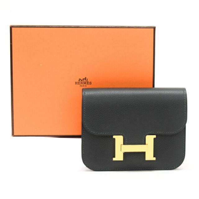【Nランク】 エルメス HERMES コンスタンス スリム ヴェルソ エバーカラー (レザー) GD金具 W刻印 (2024年) ミディアムウォレット かぶせ蓋 コンパクトウォレット ミニ財布 レディース メンズ ヴェールフォンセ (グリーン) / ヴェールモワイヤン (グリーン)  中古 mbm27006