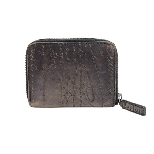 【Bランク】 ベルルッティ Berluti ワパ スクリットレザー ジップ付きパース スクリットレザー カリグラフィー パティーヌ F1118 カードケース ケース コンパクトウォレット ベネチアンレザー メンズ ダークブラウン 正規品 中古 mbn01010