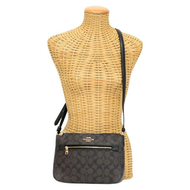 【ABランク】 コーチ COACH ショルダーバッグ ダークブラウン / ブラック PVC / レザー シグネチャー 91013 肩掛け 斜めかけ ポシェット レディース メンズ ダークブラウン / ブラック 正規品 中古 mbn03005