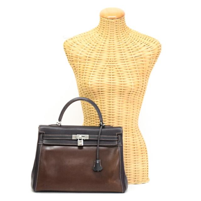【Bランク】 エルメス HERMES ケリー 35 内縫い アマゾニア(レザー) / レザー SV金具 □E刻印 (2001年) ハンドバッグ 手提げかばん トップハンドルバッグ 2WAYバッグ 肩掛け ビジネスバッグ メンズ レディース ブラウン / ダークブラウン 正規品 中古 mbn15003