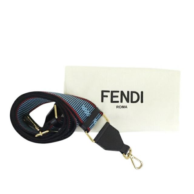 【Aランク】 フェンディ FENDI ストラップユー キャンバス / カーフレザー 8AV134 バッグアクセサリー 交換用 ストラップ ブルー / ブラック / レッド 正規品 美品 中古 mbn20001