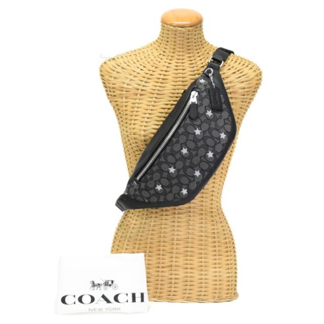 【Aランク】 コーチ COACH ワーレン ベルト バッグ シグネチャー ジャカード スター エンブロイダリー キャンバス / リファインド ぺブル レザー 星柄 CO921 ショルダーバッグ レディース メンズ グレー / ブラック / シルバー 正規品 美品 中古 mbo09006