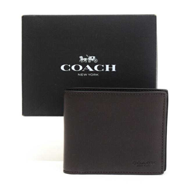【Aランク】 コーチ COACH 3-IN-1 ウォレット スポーツ カーフ レザー 97739 二つ折り財布 コンパクト ID ウォレット パスケース付き メンズ マホガニー (ブラウン) 正規品 美品 中古 mbo16001