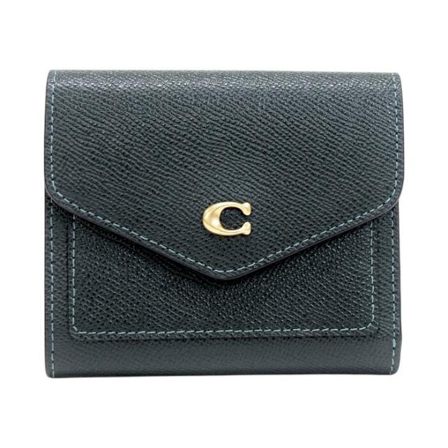 【Aランク】 コーチ COACH ウィン スモール ウォレット クロスグレイン レザー C2328 三つ折り財布 かぶせ蓋 コンパクトウォレット レディース メンズ アマゾングリーン (ダークグリーン) 正規品 美品 中古 mbo16002