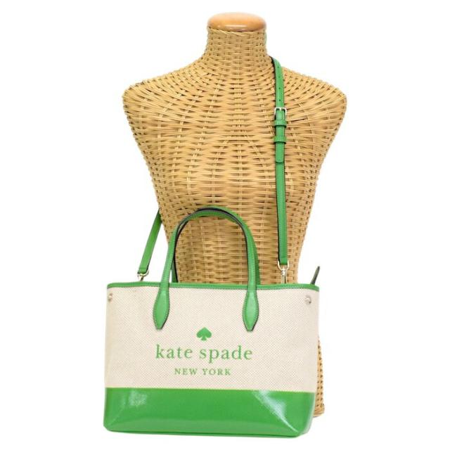 【ABランク】 ケイトスペード kate spade トートバッグ キャンバス / レザー WKRU7096 2WAYバッグ ハンドバッグ 手提げかばん ミニトート レディース アイボリー / グリーン 正規品 中古 mbo30001