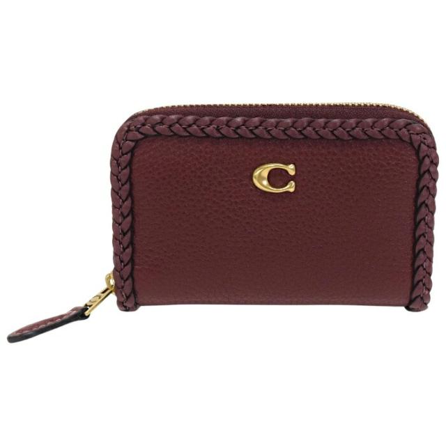 【SAランク】 コーチ COACH スモール ジップ アラウンド カード ケース ブレイド ポリッシュド ペブル レザー /スムース レザー CJ876 パスケース ケース ラウンドファスナー レディース ブラス (ゴールド) / ルージュ (レッド) 正規品 極美品 中古 mbp06001