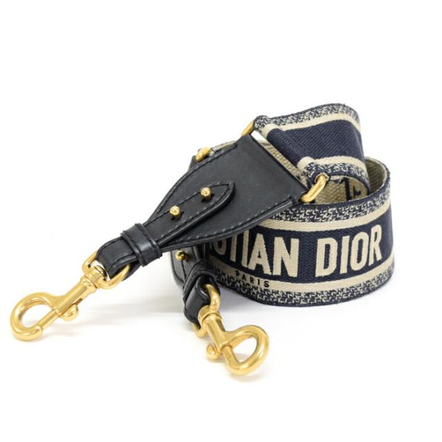 【ABランク】 クリスチャン ディオール Christian Dior エンブロイダリー ショルダーストラップ キャンバス / カーフスキン (レザー) S8552CBTE バッグアクセサリー 交換用 ストラップ レディース メンズ ネイビー / ベージュ 正規品 中古 mbp26002