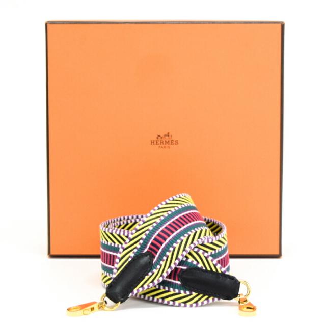 【Aランク】 エルメス HERMES バンドリエール サングル カヴァル 50mm 70cm トワル (キャンバス) / スイフト (レザー) GD金具 C刻印 (2018年) ショルダーストラップ レディース マルチカラー / ノワール (ブラック) 正規品 美品 中古 mbp27001