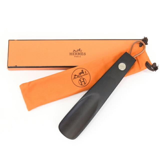 【Aランク】 エルメス HERMES セリエ シューホーン ショート 19cm ウッド (木製) / レザー SV金具 靴ベラ アクセサリー レディース メンズ ユニセックス ノワール (ブラック) / マロン (ブラウン) 正規品 美品 中古 mbp27003