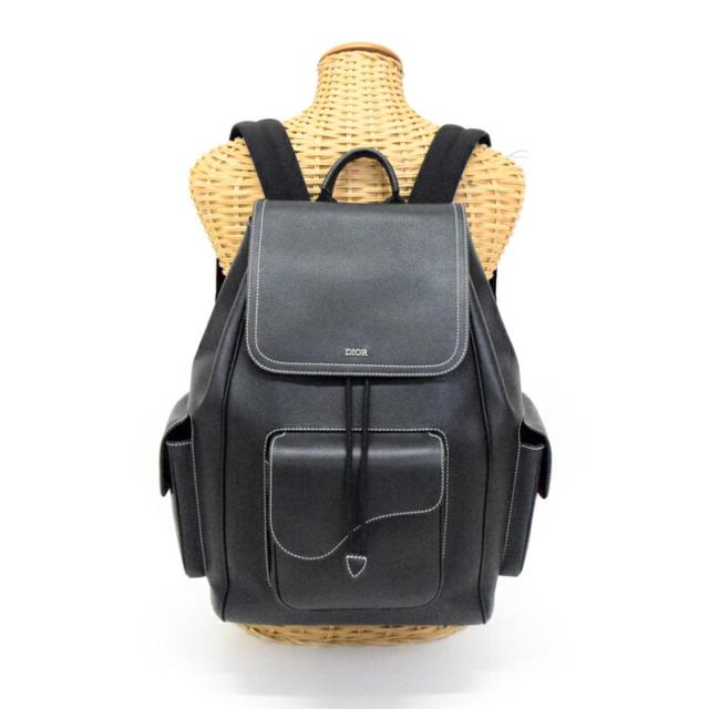 【ABランク】 クリスチャン ディオール Christian Dior サドルフラップ バックパック グレインドカーフスキン (レザー) AP126626 リュック デイパック メンズ レディース ブラック 正規品 中古 mbp28004