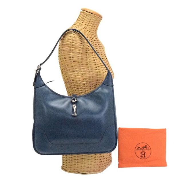 【Bランク】 エルメス HERMES トリム 31 ボックスカーフ (レザー) SV金具 □G刻印 (2003年) ショルダーバッグ 肩掛け ワンショルダーバッグ ハンドバッグ 手提げかばん レディース メンズ ネイビー 正規品 中古 mbp29007