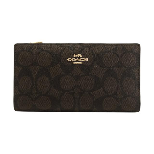 【ABランク】 コーチ COACH スリム ジップ ウォレット シグネチャー キャンバス PVC / レザー C8714 長財布 二つ折り財布 コンチネンタルウォレット レディース メンズ ダークブラウン / ブラック 正規品 中古 mbq03012
