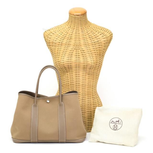 【Bランク】 エルメス HERMES ガーデンパーティ PM 36 トワルオフィシエ (キャンバス) / ネゴンダ (レザー) SV金具 □P刻印 (2012年) トートバッグ ハンドバッグ 手提げかばん レディース メンズ ベージュ 正規品 中古 mbq12001