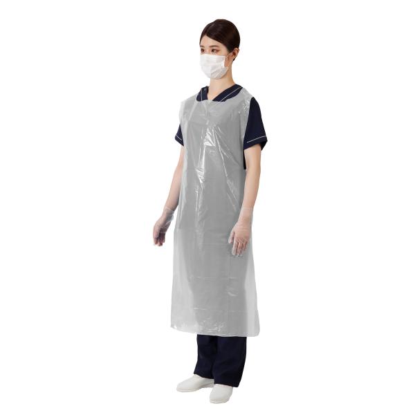 （ケース販売）ビニールエプロンP 50枚入×20箱 ／ホワイト（竹虎）076355 袖なし使い捨てエプロン