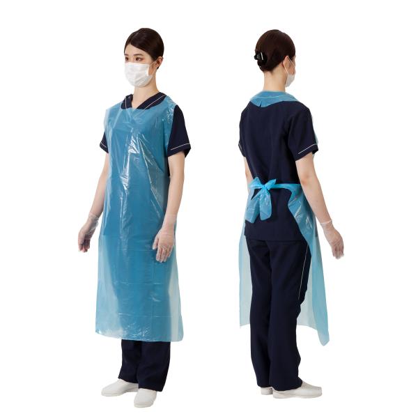 （ケース販売）ビニールエプロンP 50枚入×20箱 ／ブルー（竹虎）076356 袖なし使い捨てエプロン
