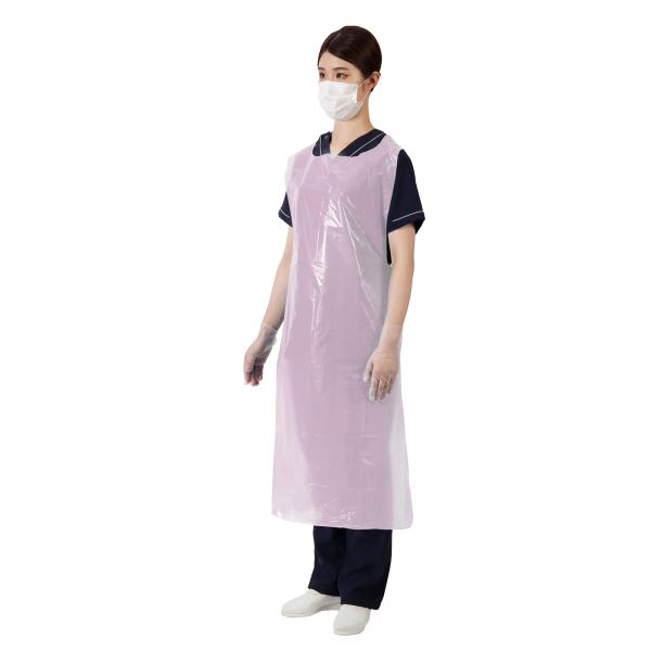 （ケース販売）ビニールエプロンP 50枚入×20箱 ／ピンク（竹虎）076357 袖なし使い捨てエプロン