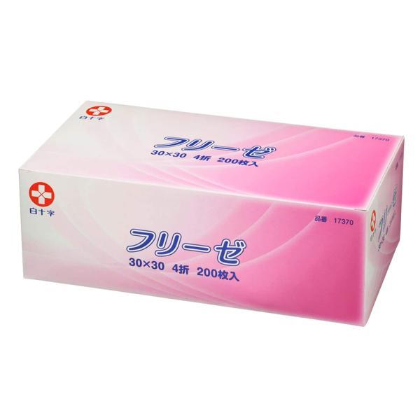 （ケース販売）フリーゼ 30×30cm／200枚入×12箱（白十字）4折 コットン、レーヨン製ガーゼ
