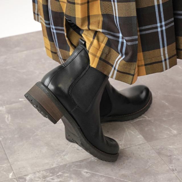 ショートブーツ 4cmヒール サイドゴア 22.5〜24.5cm 革 ショート ブーツ レディース レザー 本革 秋冬  ローヒール 黒 ブラック ブラウン ダークブラウン ヴィンテージ