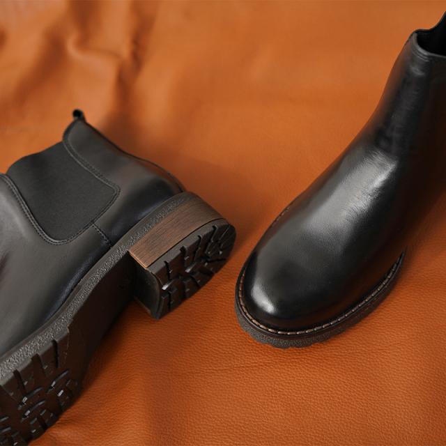 ショートブーツ 4cmヒール サイドゴア 22.5〜24.5cm 革 ショート ブーツ レディース レザー 本革 秋冬  ローヒール 黒 ブラック ブラウン ダークブラウン ヴィンテージ